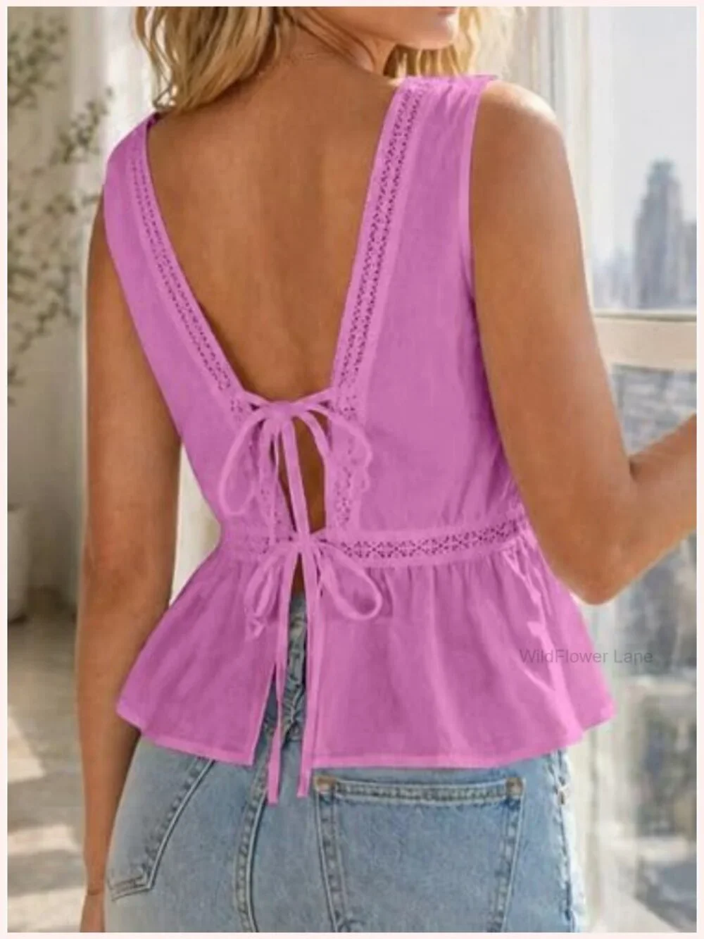 Tops | Tie Back Peplum Tank Top Deep V Neck Sleeveless Blouse | Poshmark